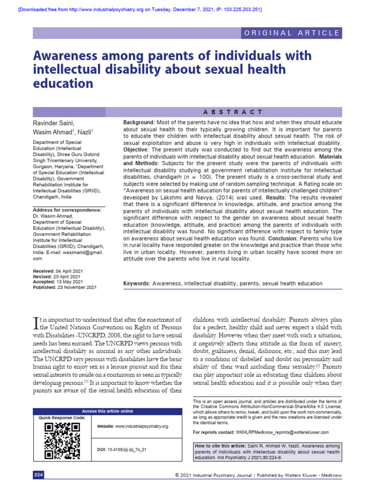 Parental Awareness of Sexual Health for Disabled Children | PDF | Sex ...