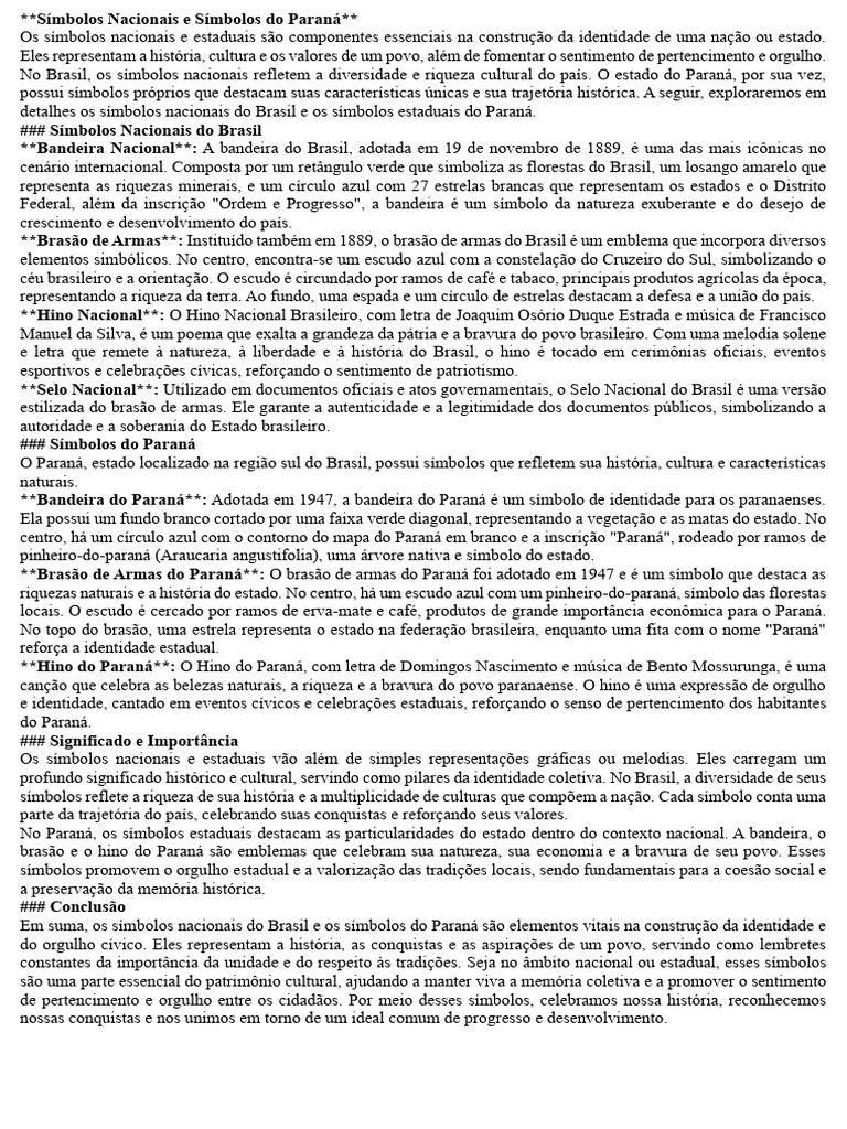 Símbolos Nacionais e Símbolos do Paraná | PDF