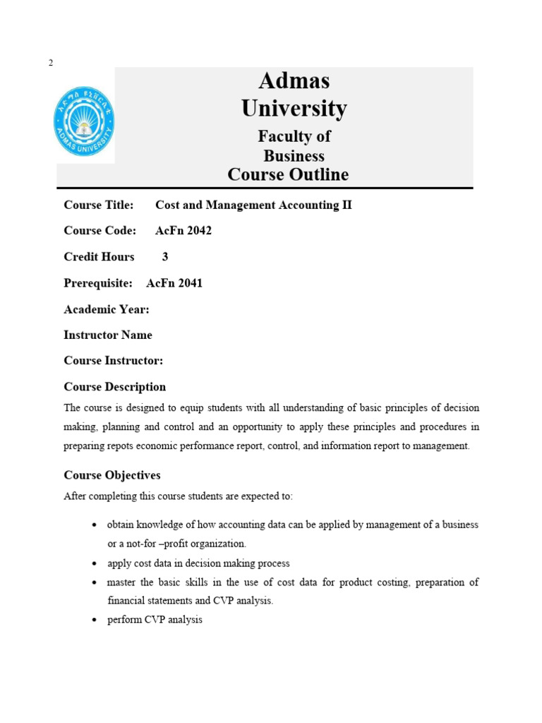 Admas University (Course Outline) | PDF | Bonds (Finance) | Management ...