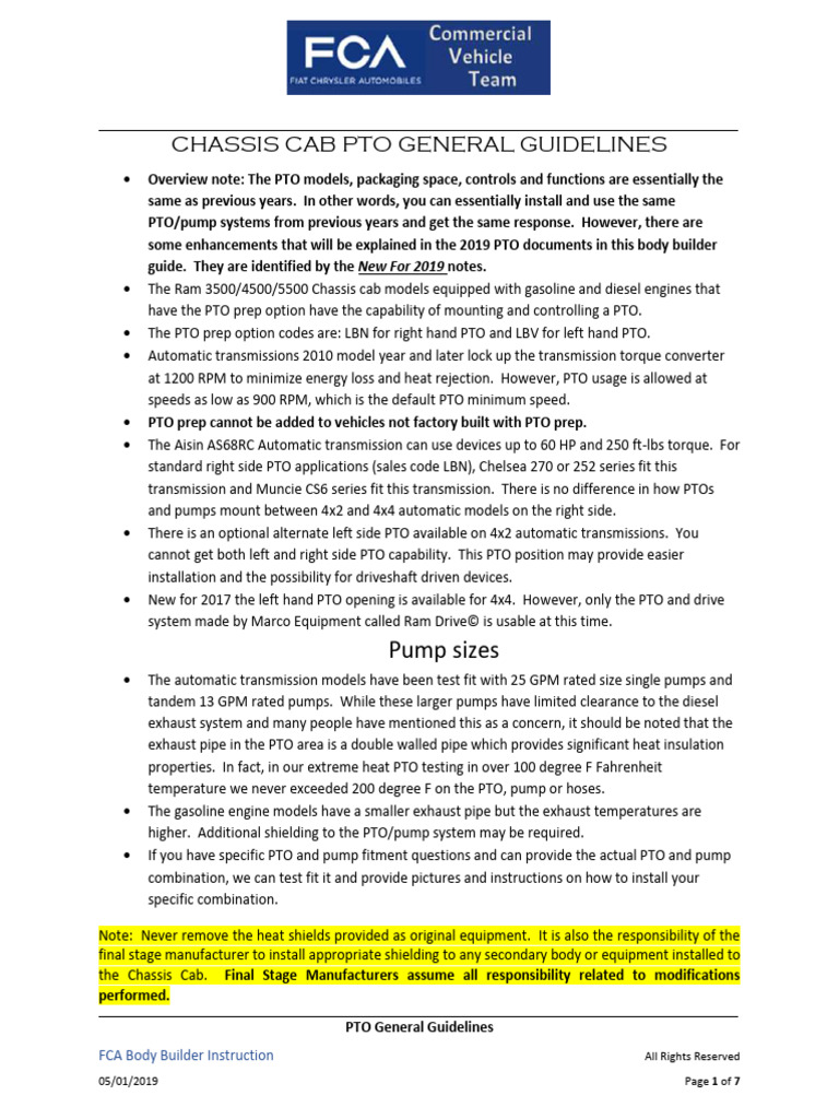 Ram - CC - PTO General Guidlines - All+ - R1 | PDF | Truck | Throttle