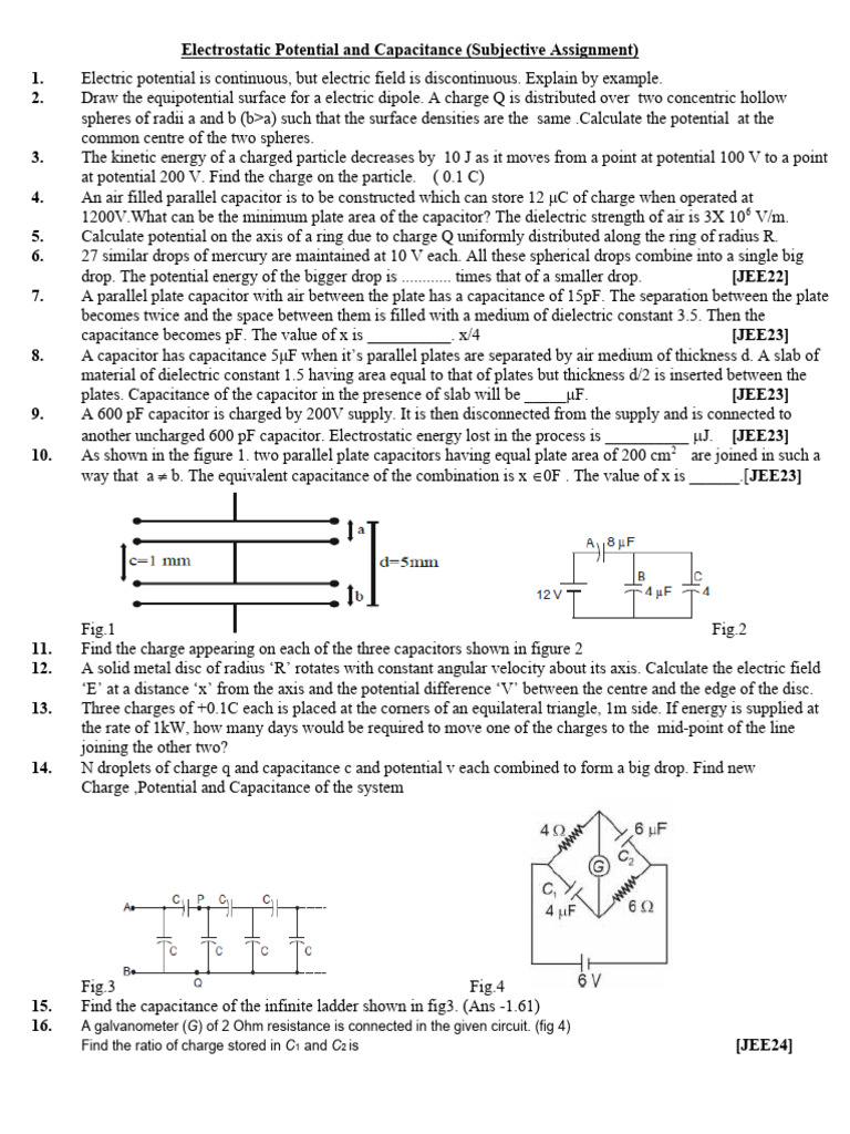 Electrostatic Potential and Capacitance - Subjective Assignment Final | PDF | Capacitor ...