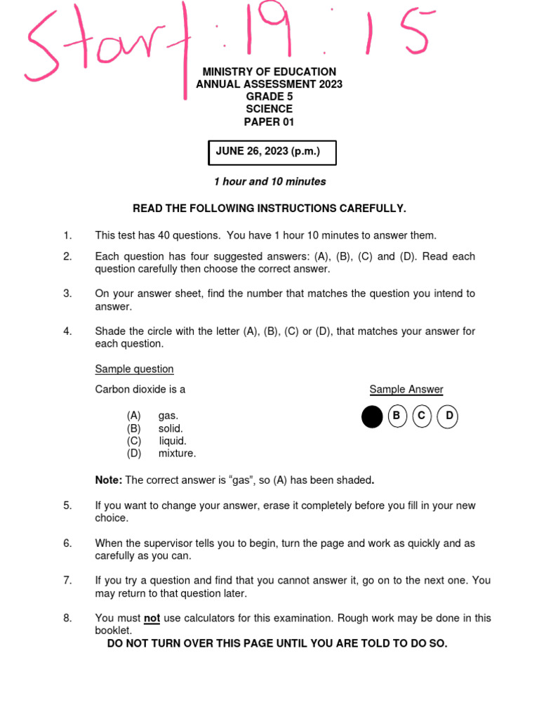 Grade 5 Science Exam Paper 2023 | PDF | Leaf | Photosynthesis