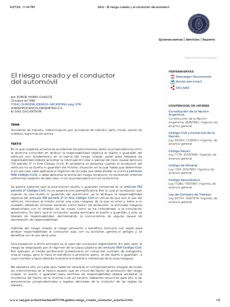 SAIJ - El Riesgo Creado y El Conductor Del Automóvil | Descargar gratis ...