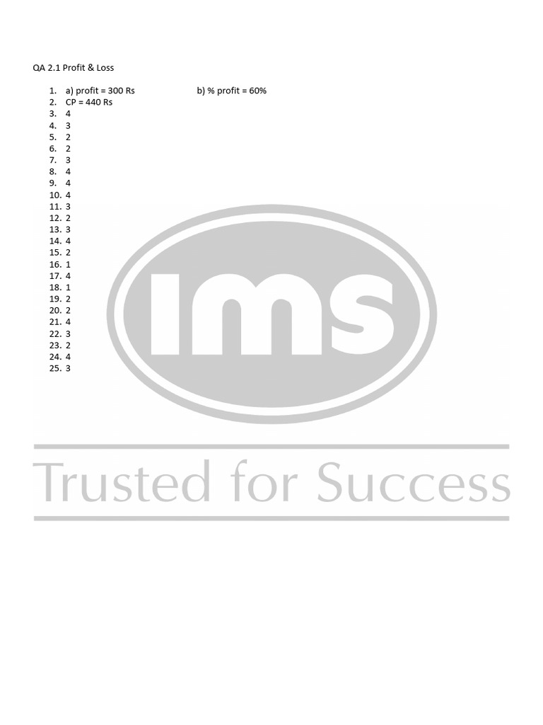 CMAT - Module 2 Answer Key (QA - DI - LR) | PDF