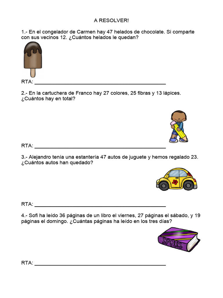 Problemas de matemáticas para segundo grado | PDF | Cocina, comidas y vino