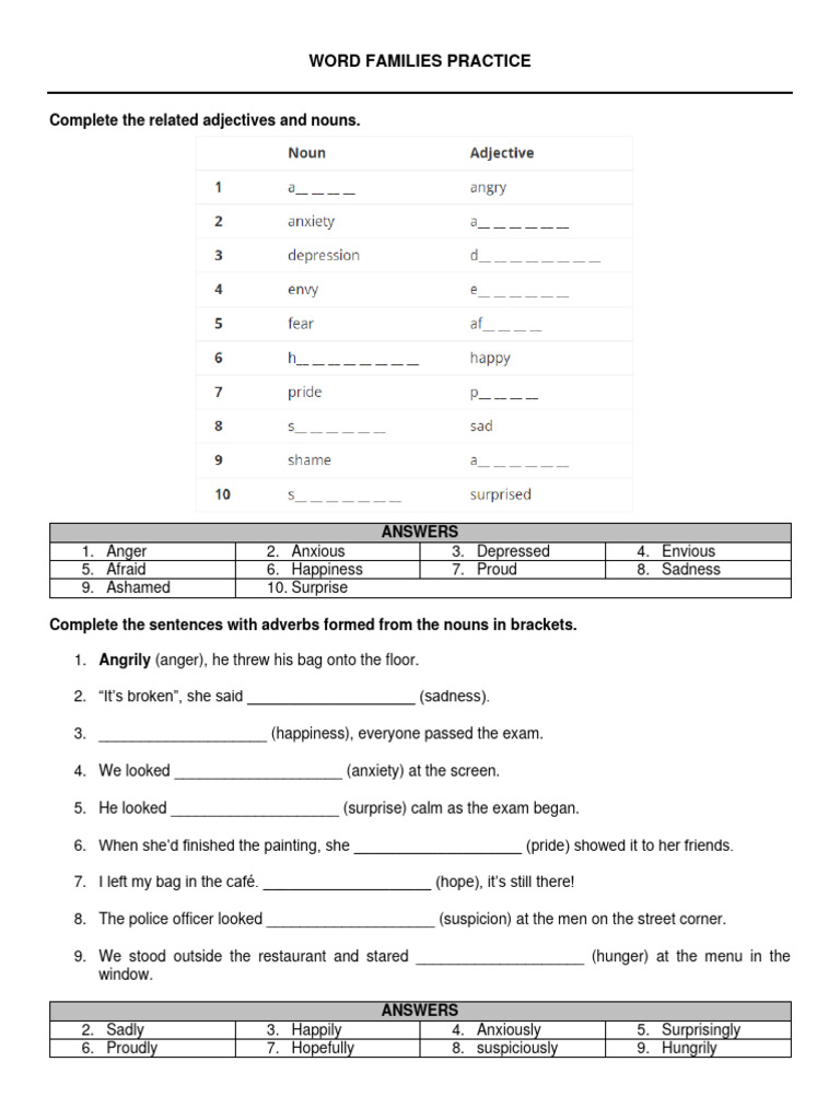 Word Families Practice | PDF | Adjective | Adverb