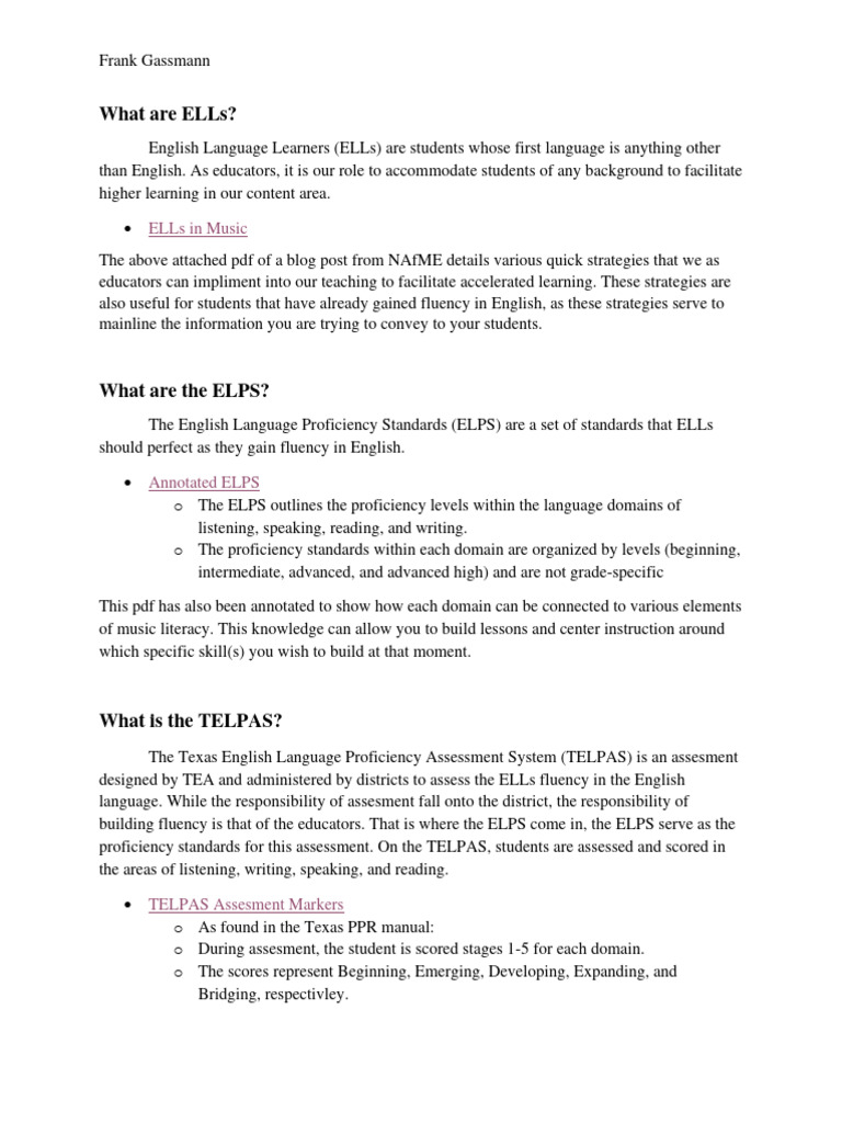 Strategies for Teaching ELLs in Music | PDF | Educational Assessment ...