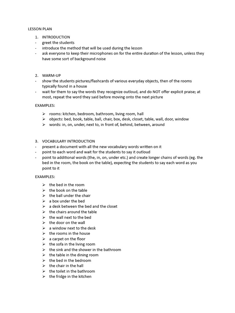 Lesson Plan | PDF | Bedroom | Chair