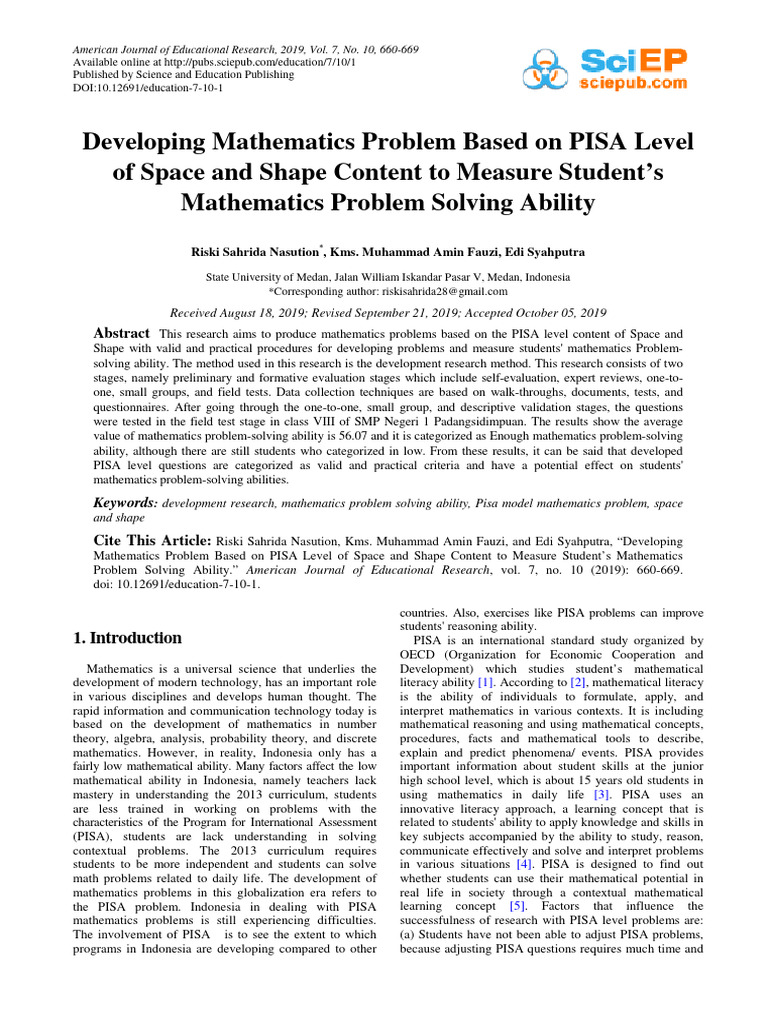 Developing Mathematics Problem Based On PISA Level | PDF | Teaching Mathematics | Programme For ...