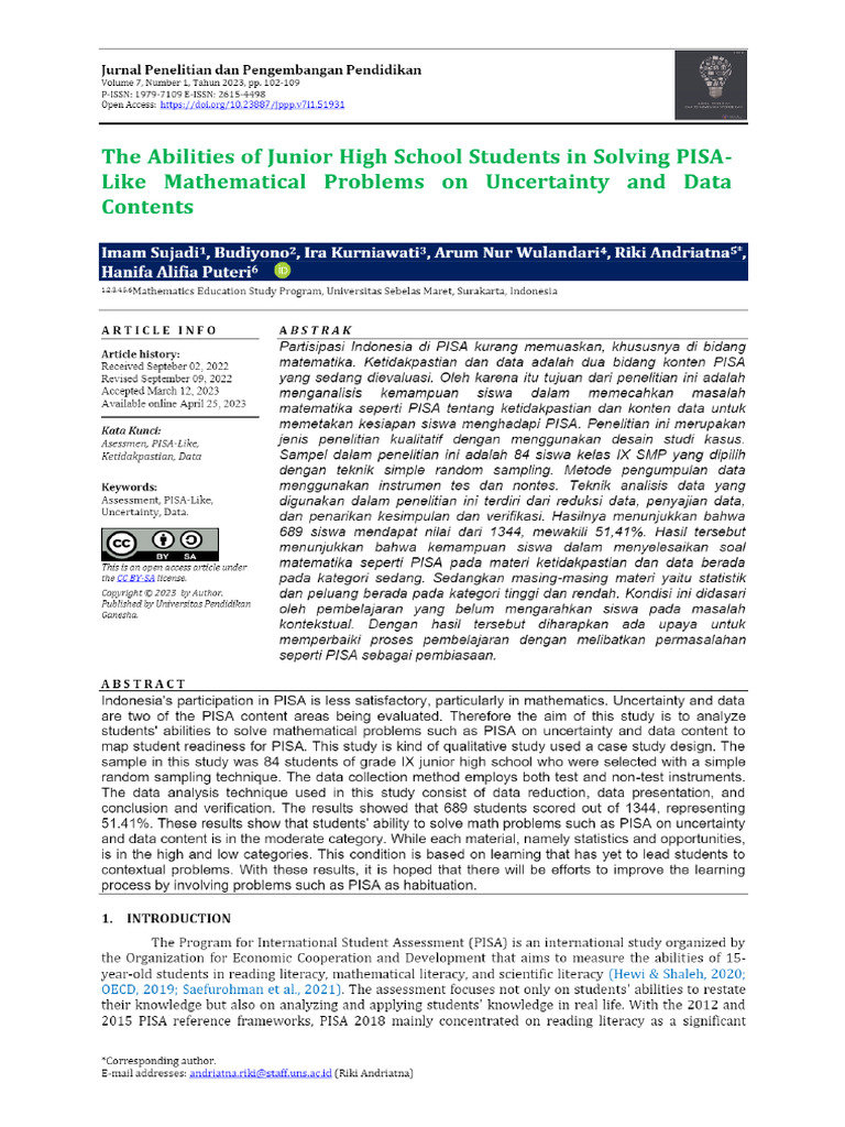 View of The Abilities of Junior High School Students in Solving PISA ...