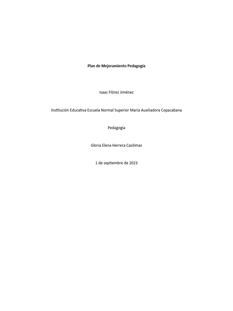El Comienzo de Un Saber Plan de Mejoramiento Pedagogia | PDF ...