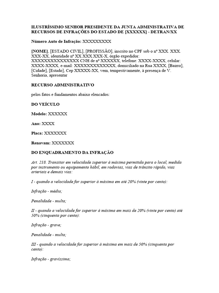 Modelo Recurso Multa de Trânsito Placa Clonada | PDF | Tráfego