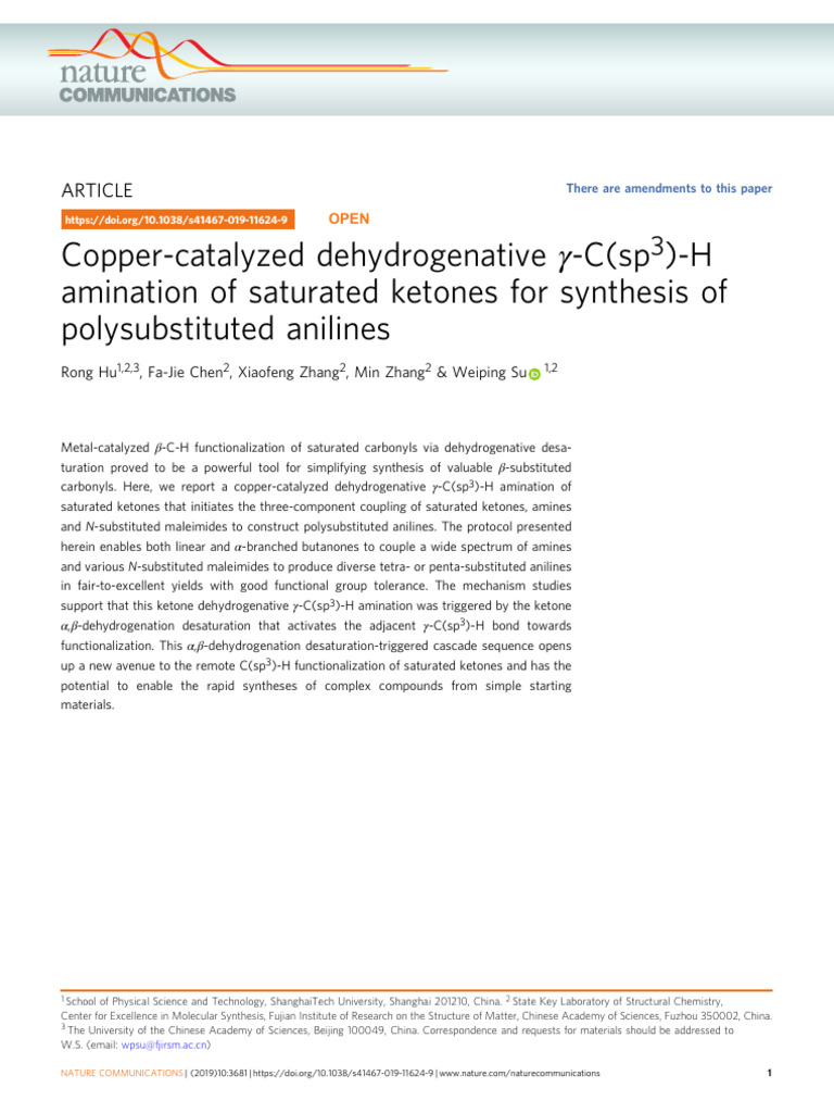 Copper-catalyzed dehydrogenative γ-C (sp) -H amination of saturated ketones for synthesis of ...