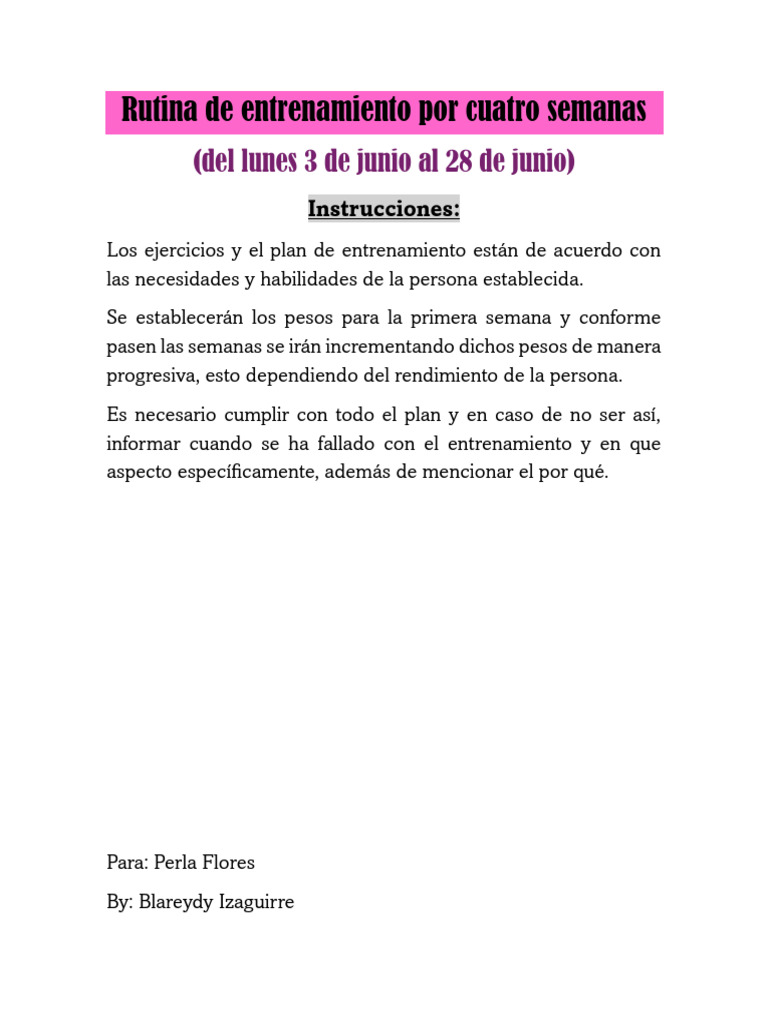 Plan de Entrenamiento - Perla Flores - Blit | PDF | Entrenamiento con pesas