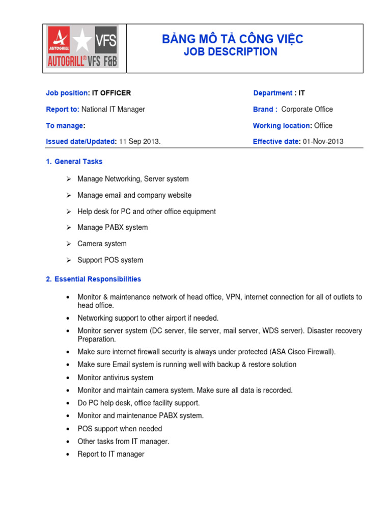 JD - IT Officer | PDF