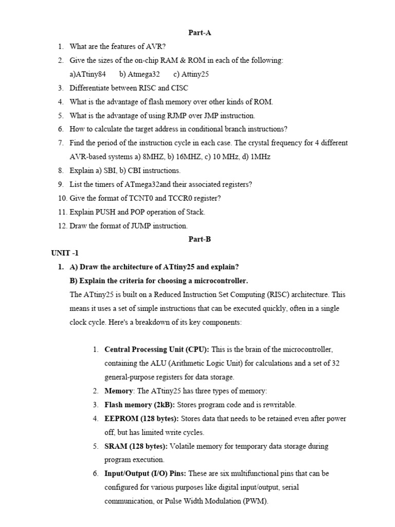 Mid 1 Important Questions Avr | PDF | Microcontroller | Computer Memory