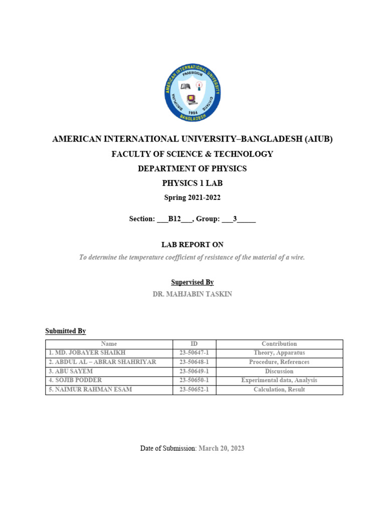 Physics Lab 5 Report B12 G3 | PDF | Electrical Resistance And Conductance | Electric Current