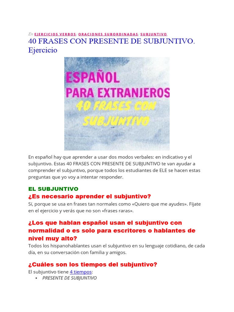 Ejercicios - Presente de Subjuntivo | PDF | Morfología Lingüística ...