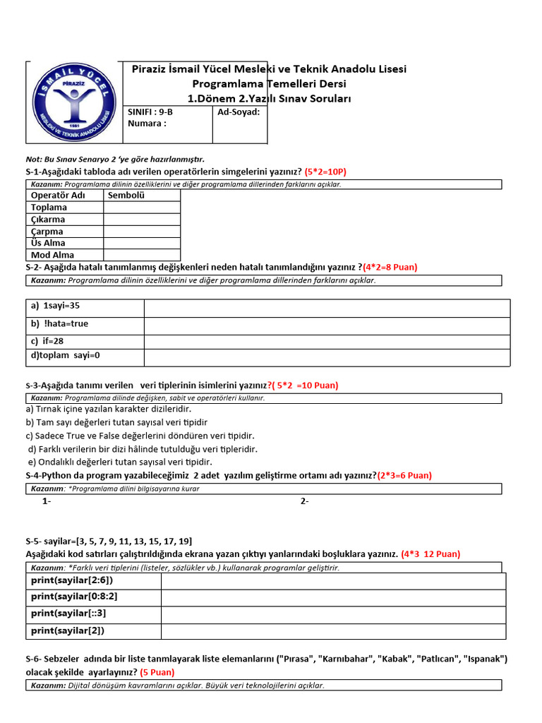 Program Temelleri 1D 2Y | PDF