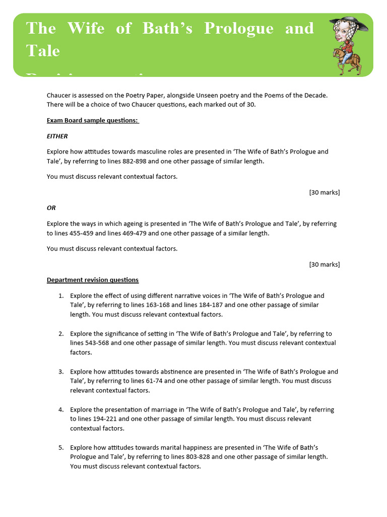 Wife of Bath's Tale Exam Questions | PDF