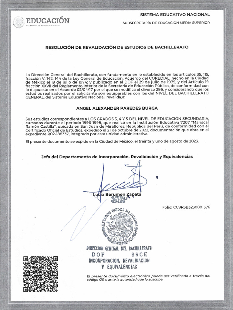 Revalidación de Estudios de Bachillerato | PDF