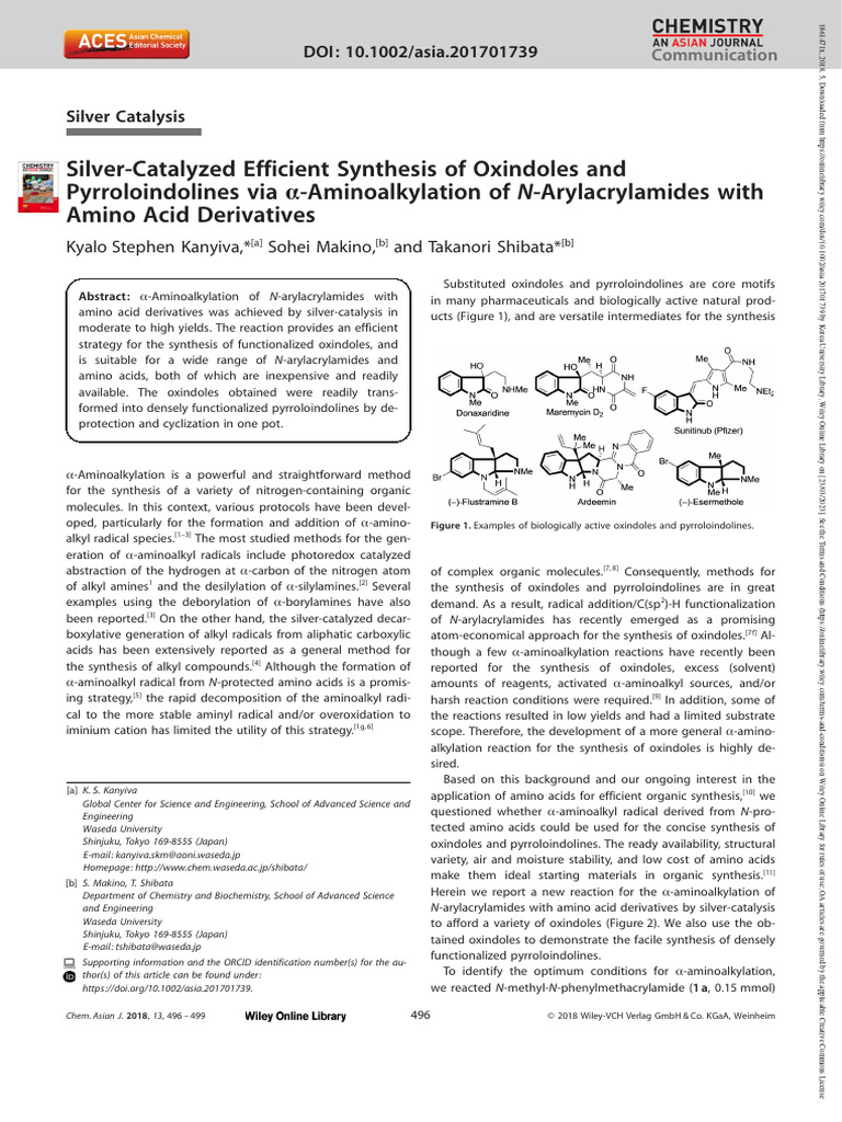 Chemistry An Asian Journal - 2017 - Kanyiva - Silver Catalyzed Efficient Synthesis of Oxindoles ...
