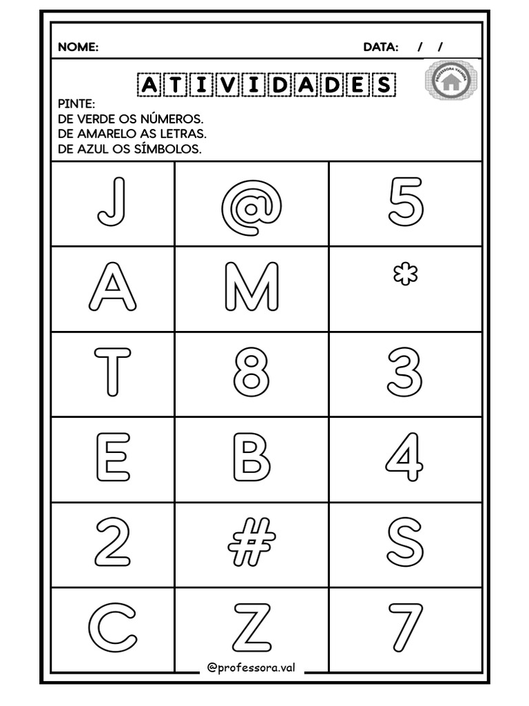 Atividades para Diferenciar Letras Numeros e Simbolos 1 Ano | PDF Atividades para Diferenciar Letras Numeros e Simbolos 1 Ano | PDF