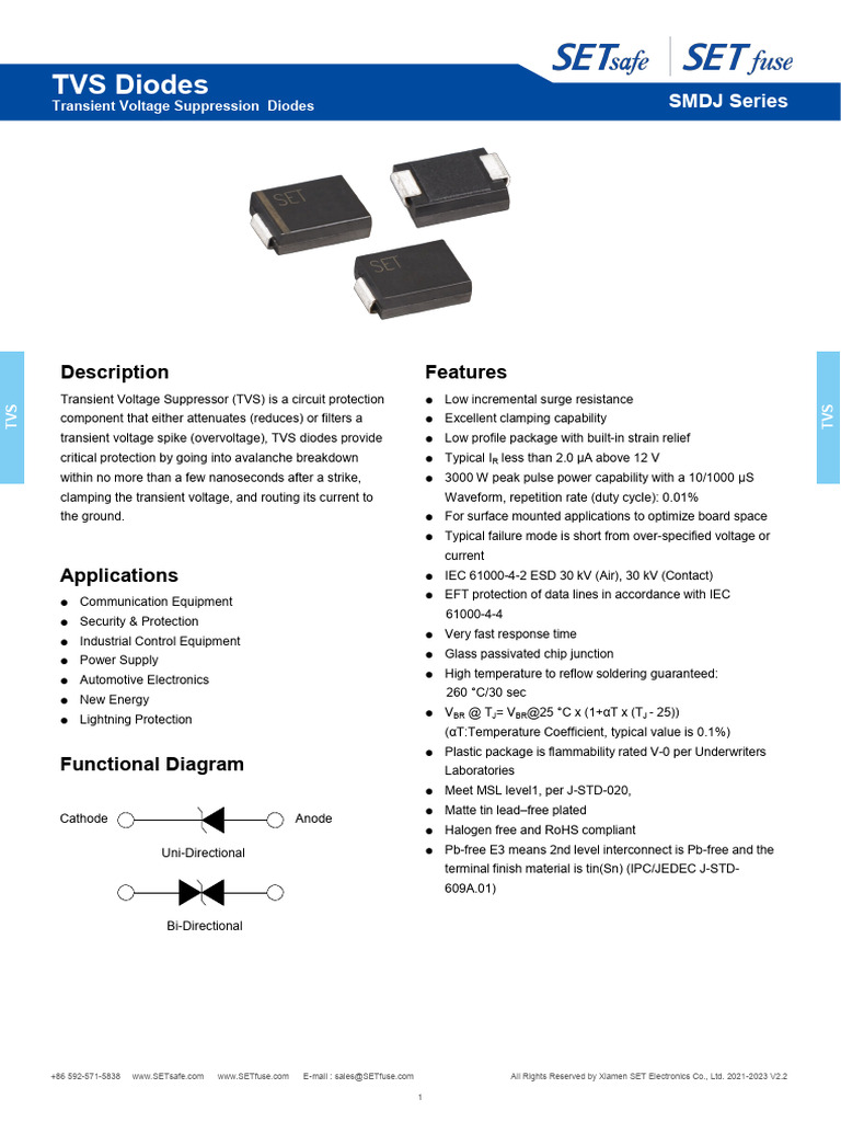 TVS SMDJ (SMD) - V2.2 - SETsafe & SETfuse - Oct 28,2022 | PDF | Diode ...