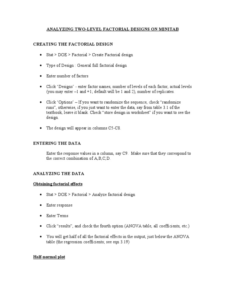 Minitab Two-Level Factorial Design Guide | PDF | Teaching Methods ...