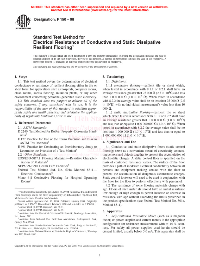 Astm F150 98 | PDF | Electrical Resistance And Conductance | Flooring