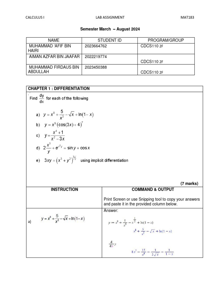 Mat 183 Lab Assessment 2F | PDF | Subtraction | Mathematical Concepts