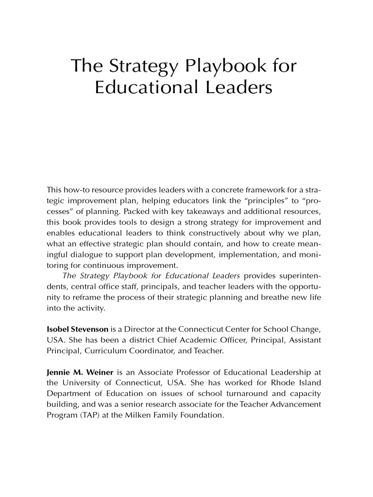 Strategy Playbook For Educational Leaders Principles and Processes ...