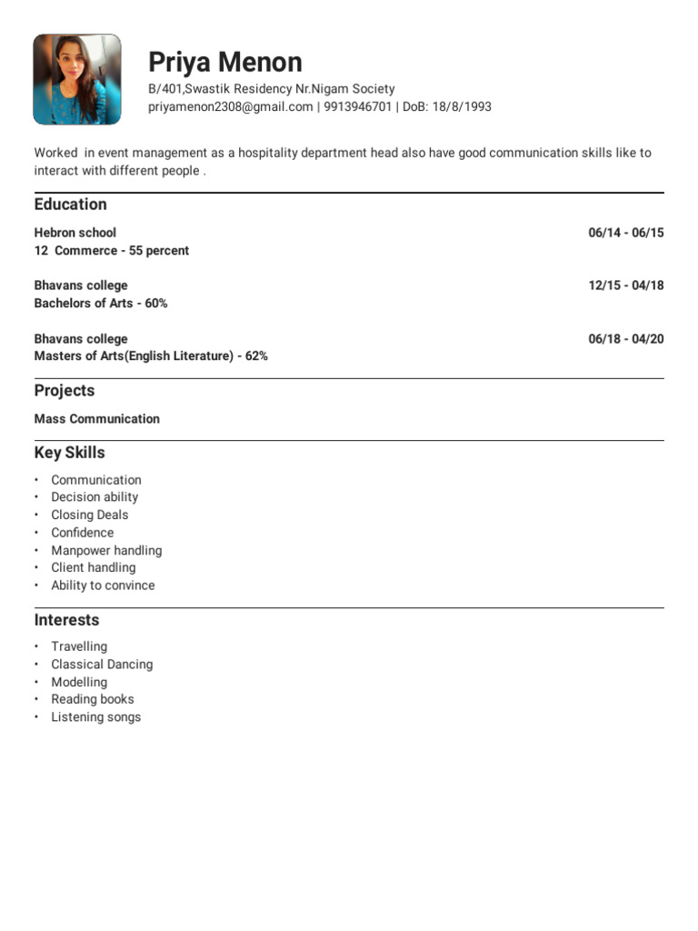 Priya Menon - Resume | PDF