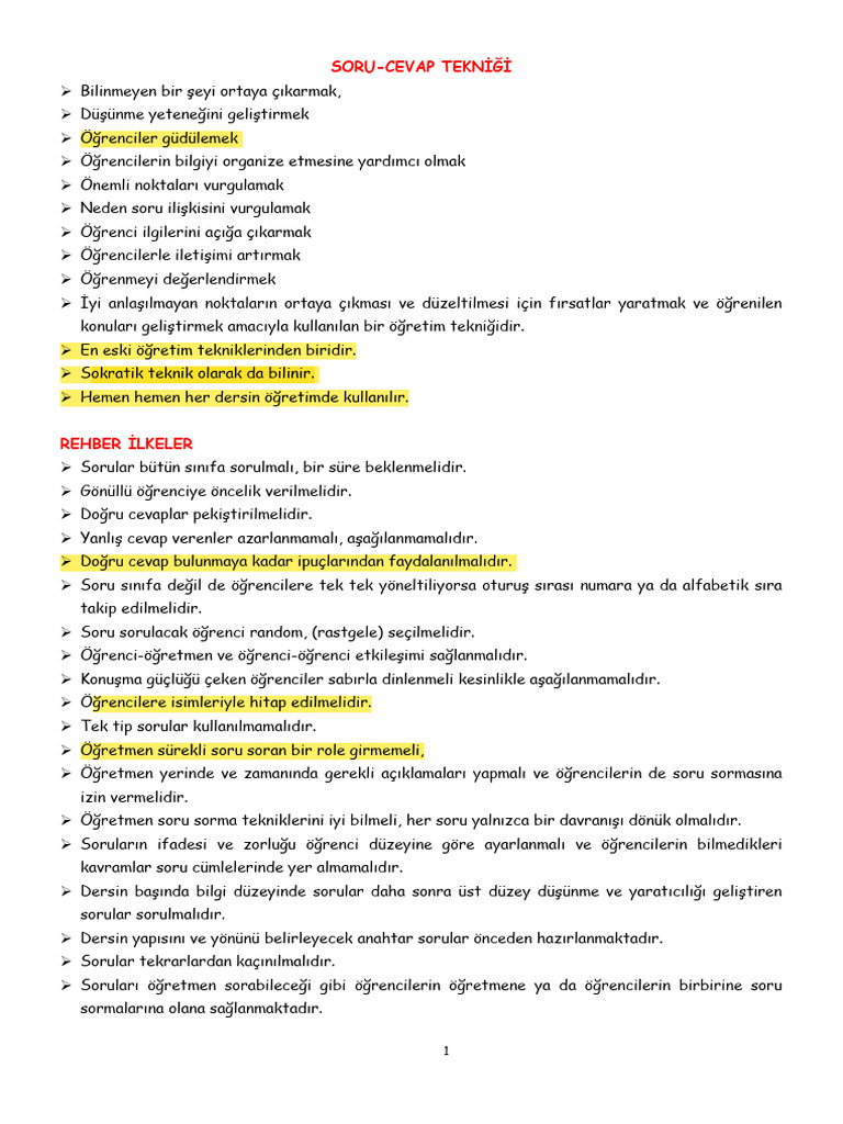 Soru-Cevap Yöntemi | PDF