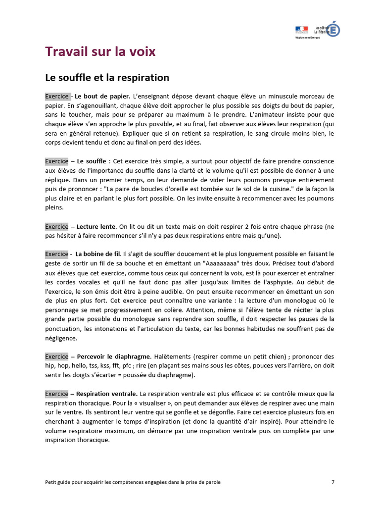Exercices Voix | PDF | Respiration | Voyelle