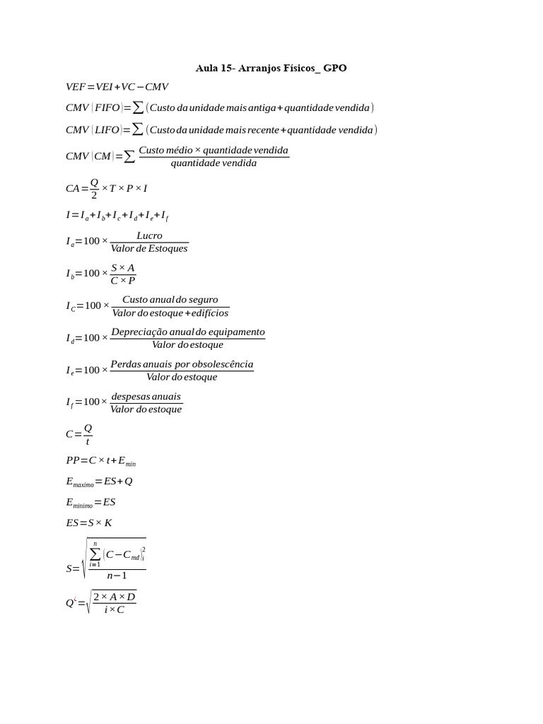 Fórmulas de Gestão de Estoques e CMV | PDF | Contabilidade financeira