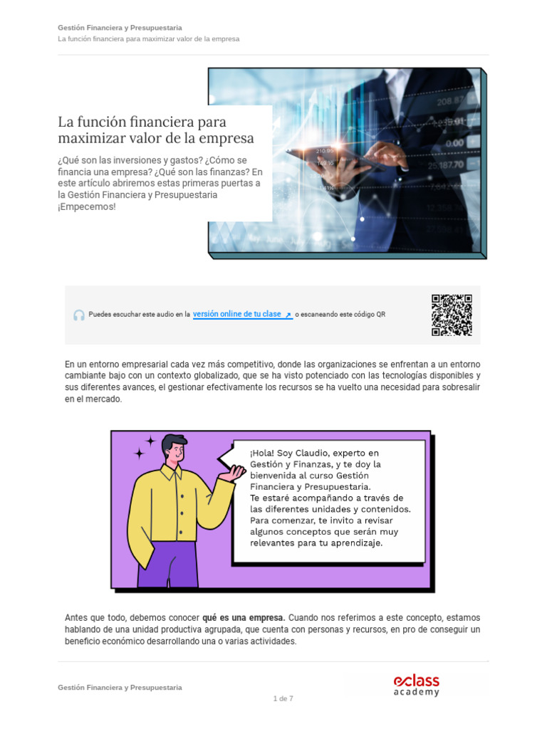 Gestion Financiera y Presupuestaria La Funcion Financiera para Maximizar Valor de La Empresa ...