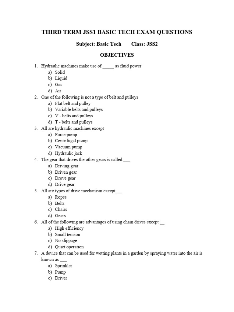 JSS2 Basic Tech | PDF | Belt (Mechanical) | Pump