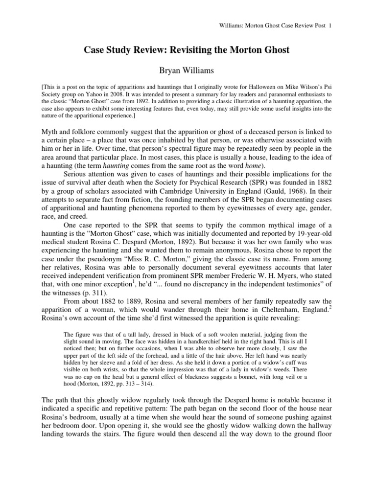 Case Study Review - Morton Ghost | PDF | Parapsychology | Ghosts