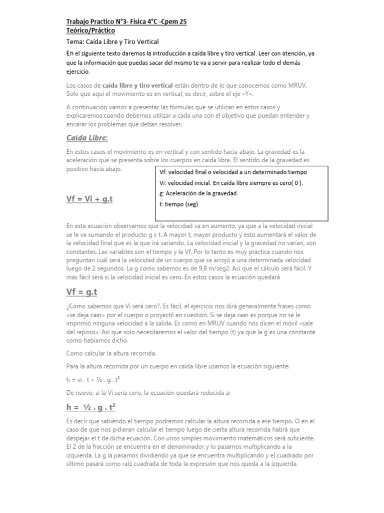 Caída Libre y Tiro Vertical en Física | PDF | Velocidad | Mecánica