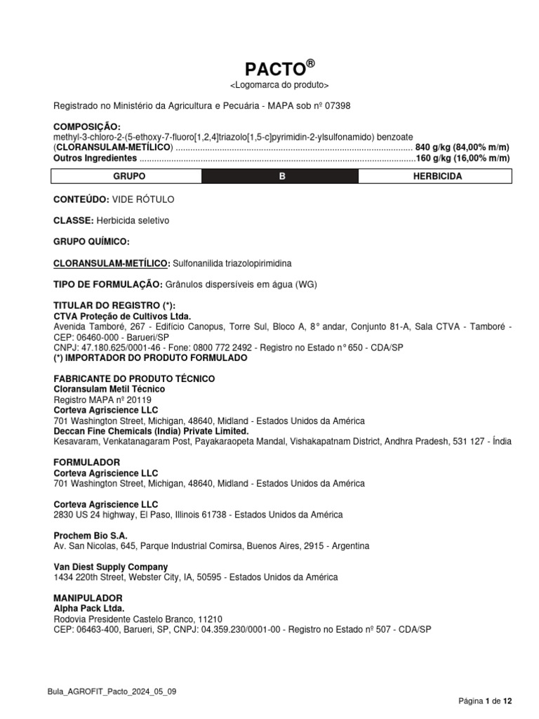 Bula Pacto Corteva La BR v3 | PDF | Embalagem e rotulagem | Agronomia