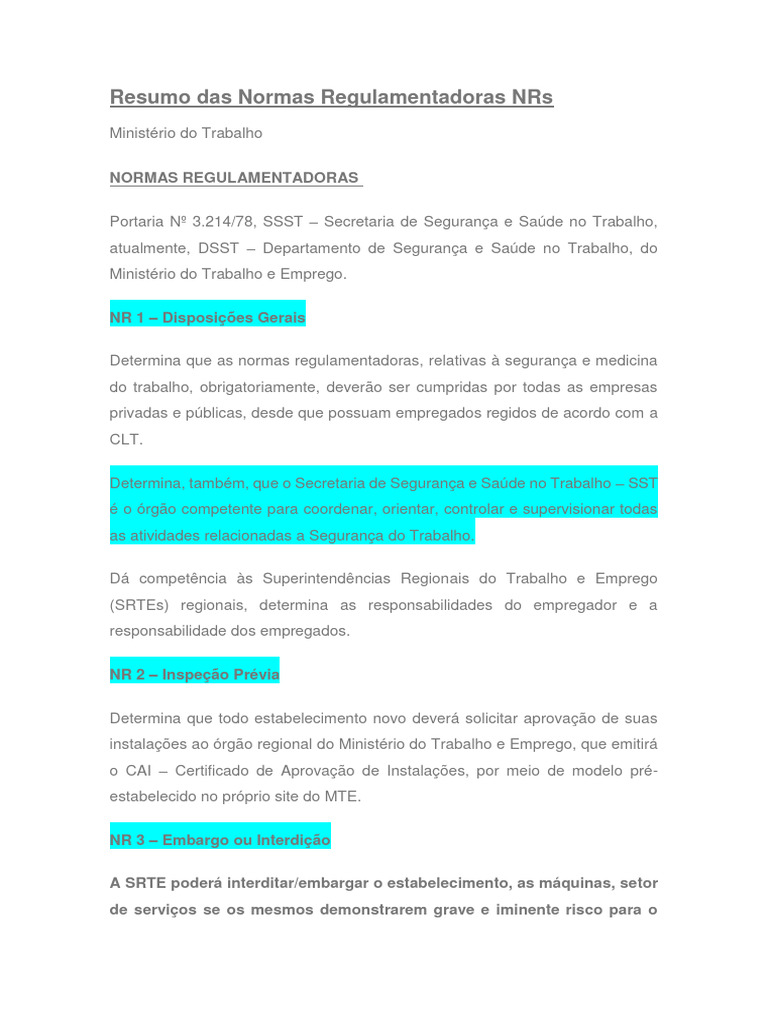 Resumo Das NRs Normas Regulamentadoras NRs | PDF | Desperdício ...