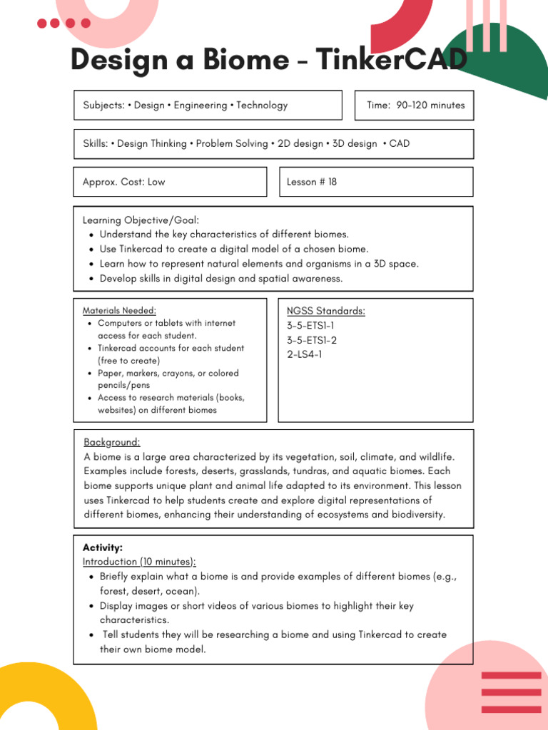 Design A Biome in TinkerCAD Lesson Plan | PDF | 3 D Computer Graphics ...