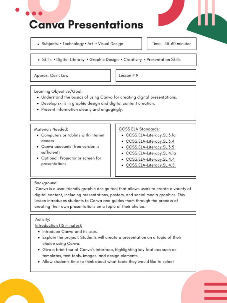 Canva Presentations and Design Lesson Plan | PDF | Graphic Design ...