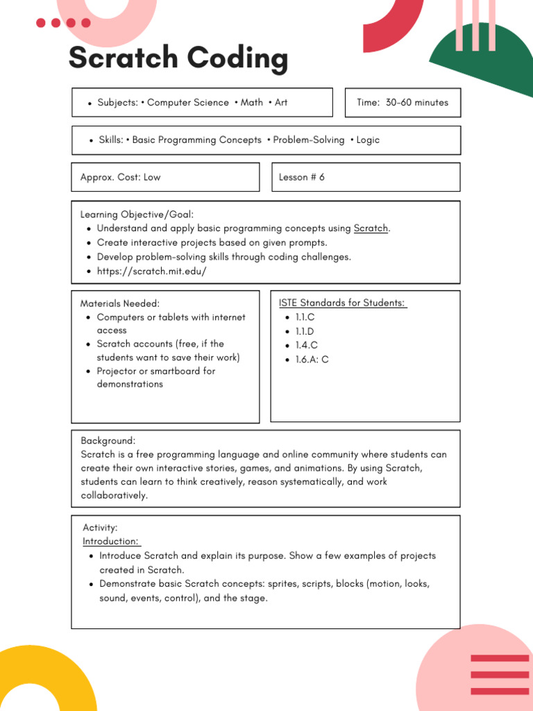 Scratch Coding Lesson Plan | PDF | Scratch (Programming Language ... Scratch Coding Lesson Plan | PDF | Scratch (Programming Language ...