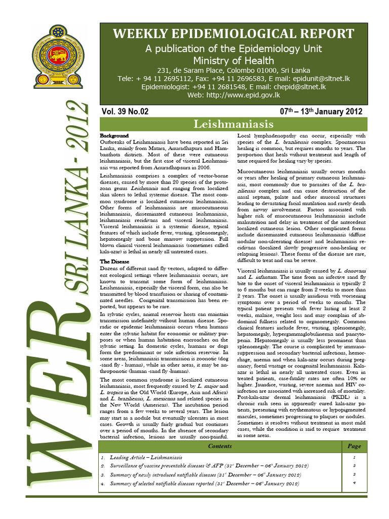 Epidemiology Report - Leishmaniasis | PDF | Infection | Immunology