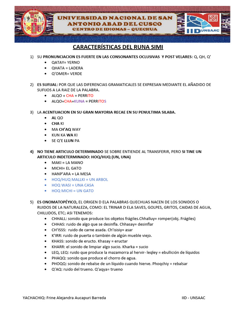 Características Del Runa Simi | PDF | Lingüística | Idiomas
