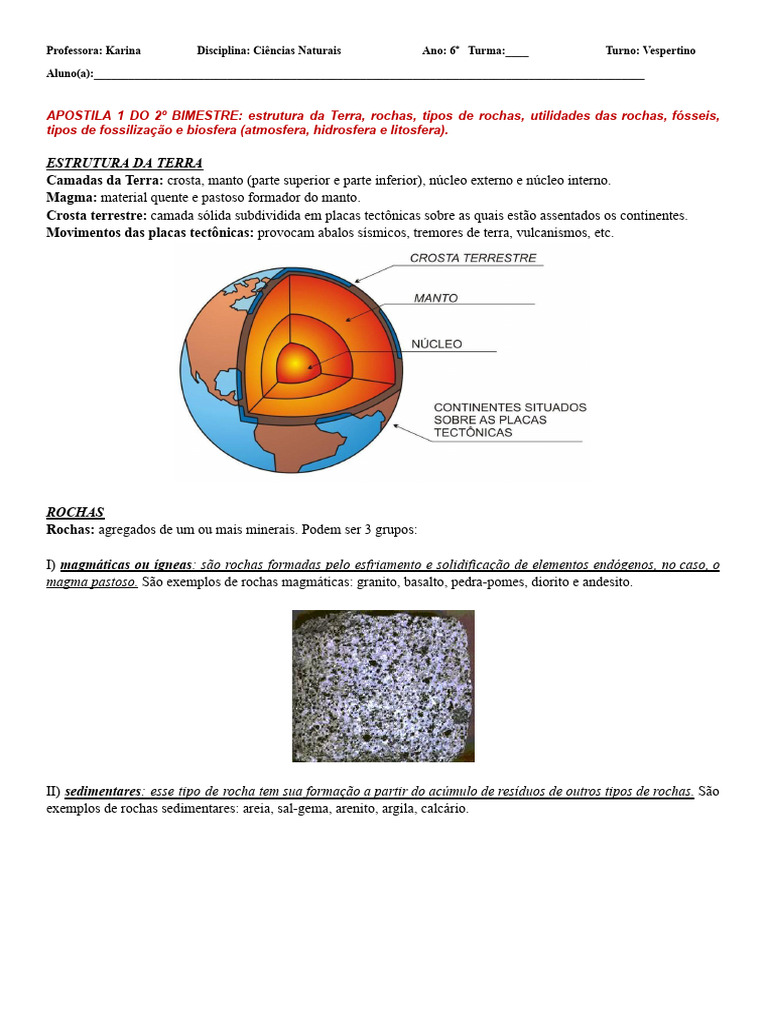 Estrutura Da Terra | PDF | Rochas (Geologia) | Terra