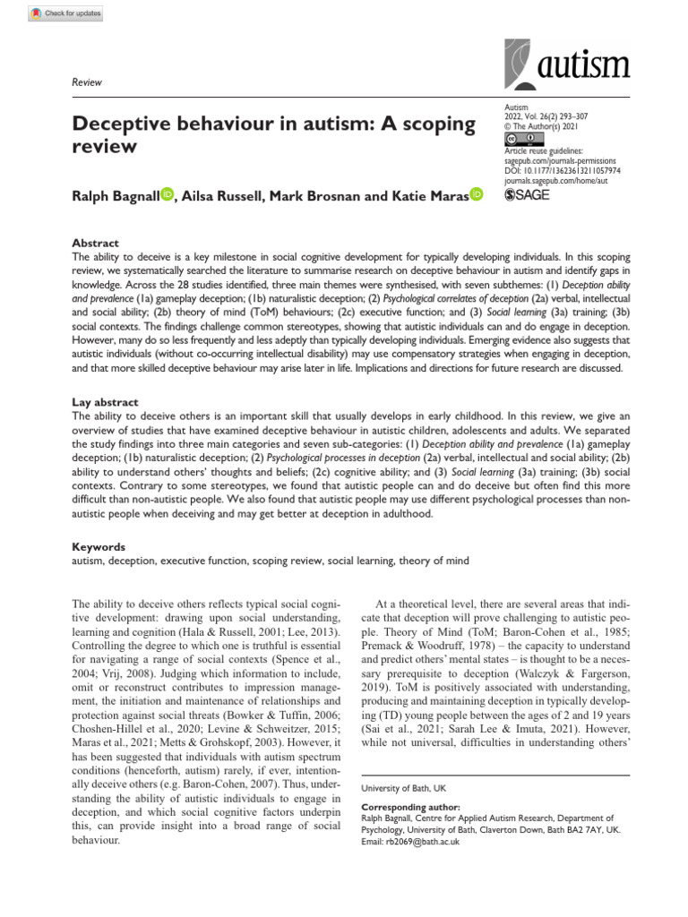 Deceptive Behaviour in Autism | PDF | Theory Of Mind | Autism Spectrum