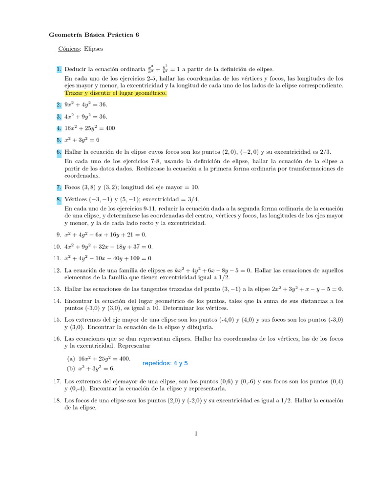 Practica 5 Elipses 1 | PDF | Elipse | Geometria clasica
